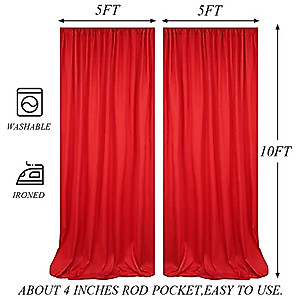 10x10FT Red Backdrop Curtains for Parties - Red Backdrop Curtain for Baby Shower Birthday Photo Home Party Curtains Backdrop 5x10FT 2 Panels