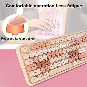 Wireless Keyboard and Mouse Combo,104 Keys Ergonomic Cute Desktop Game Keyboard and Mouse Sets for Girls for Home Office Work Gaming,Valentine's Birthday Gift (Milk Tea)