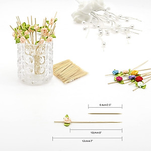 Minisland Pink Rose Flower Fancy Toothpicks for Appetizers 4.7 Inch Long Bamboo Cocktail Picks Bridal Shower Wedding Valentines Party Food Fruit Drinks Decorative Skewer Sticks 100 Counts –MSL222