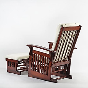 Wlvos Anti-Pinching Glider Chair for Nursery, Wood Glider Rocker with Ottoman Set, Nursery Rocking Chair for Living Rooms, Bedrooms Nursing (Cherry)