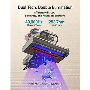 Mattress Vacuum Cleaner with Dust Sensor, 15Kpa UV Bed Vacuum, 99.9% Allergen Removal, Ultrasonic & 40000 RPM/Min Brushroll Rotation, High Heating Octuple Tech, LED Display, Widened Brush, Corded