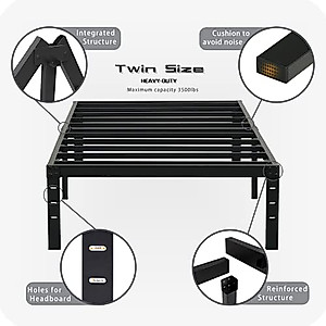 Elenooz 14 Inch Twin Metal Bed Frames, Sturdy Steel Slat Support Black,3500 lbs Heavy Duty Metal Platform Bed Frames,Quiet Noise Free,Easy Assembly,No Box Spring Needed(Twin)