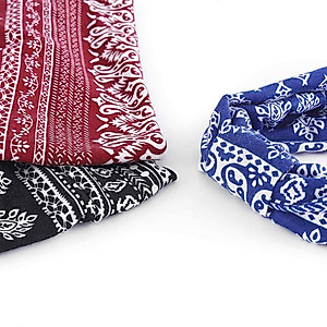 Bohend Boho Headbands Wide knotted Hair Bands Fashion Printing Bandeau Travel Stretchy Cotton Headband Sport Yoga Hair Accessories for Women and Girls (A)