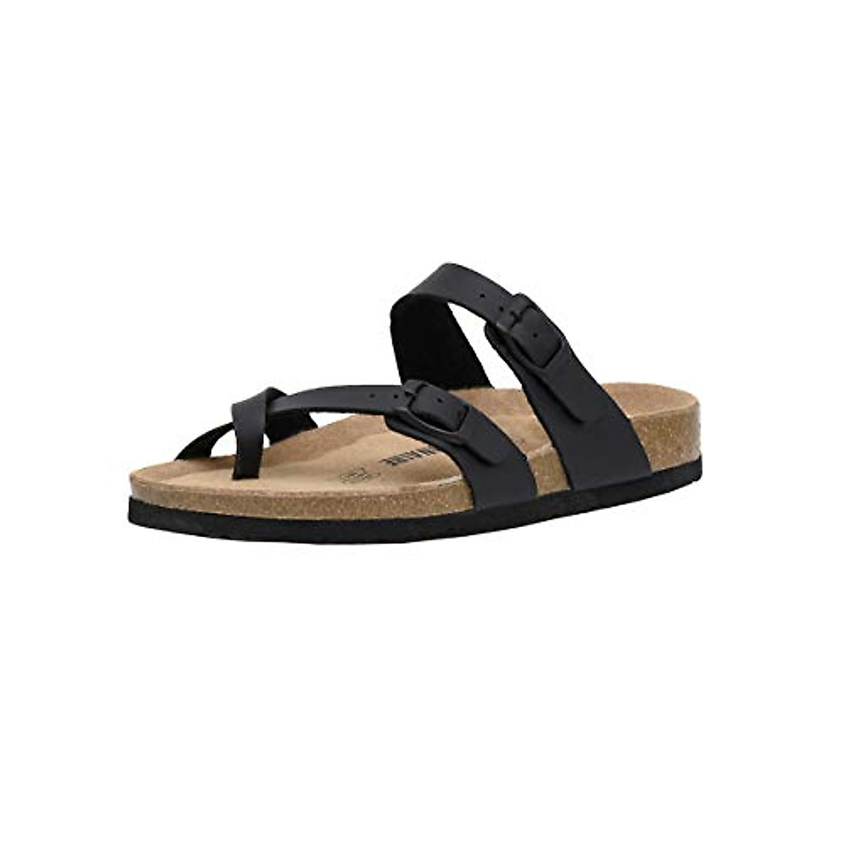 CUSHIONAIRE Luna Cork Footbed Women's Sandals - Comfortable Slip-On Slides with Adjustable Straps & Memory Foam for All-Day Wear | Beach Essential Summer Sandals for Women 2025, BLACK 9