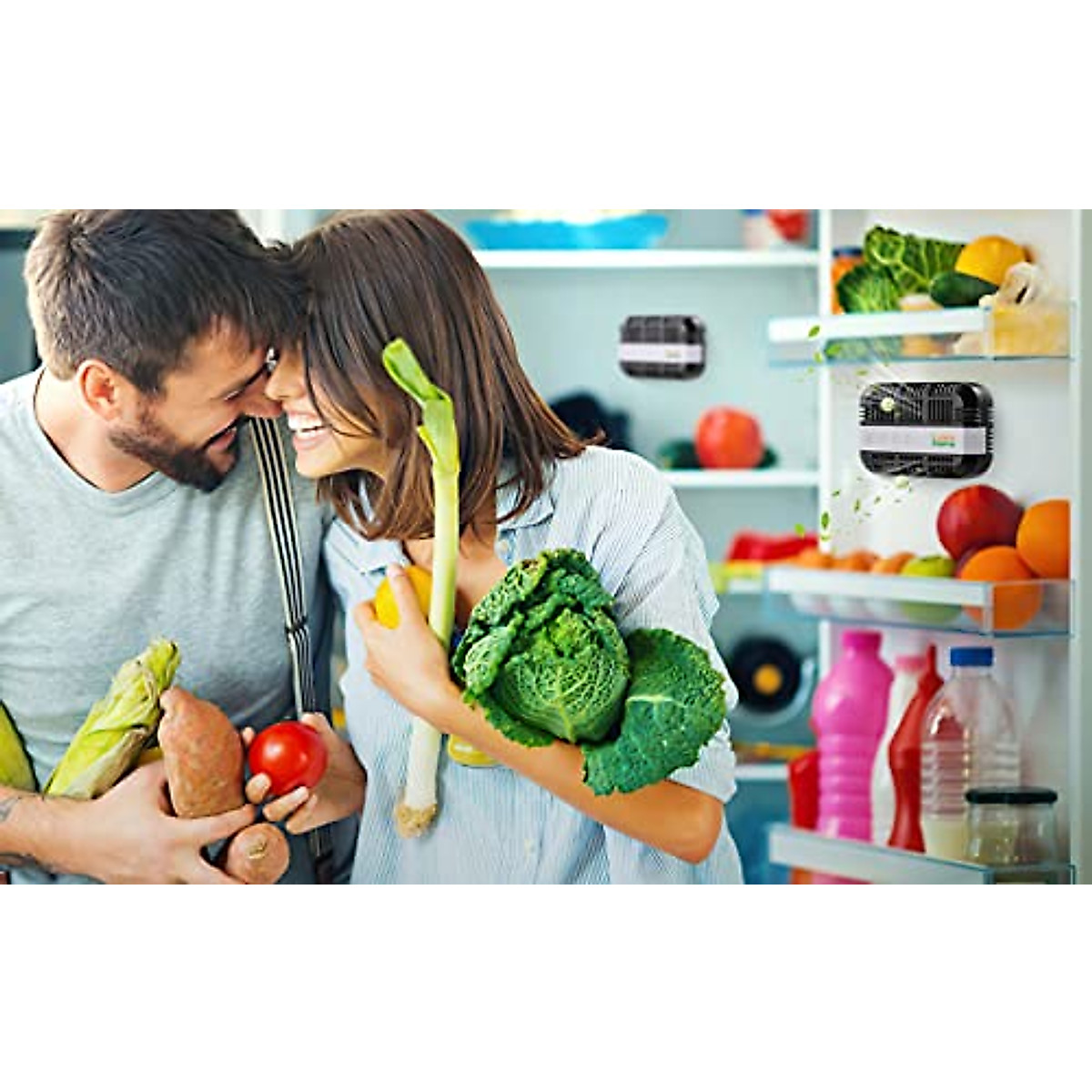 Fridge Deodorizer (2-Pack) With 2 Extra Refillers - Fridge and Freezer Odor Eliminator - Outperforms Baking Soda - Rechargeable and Lasts for 5 Years