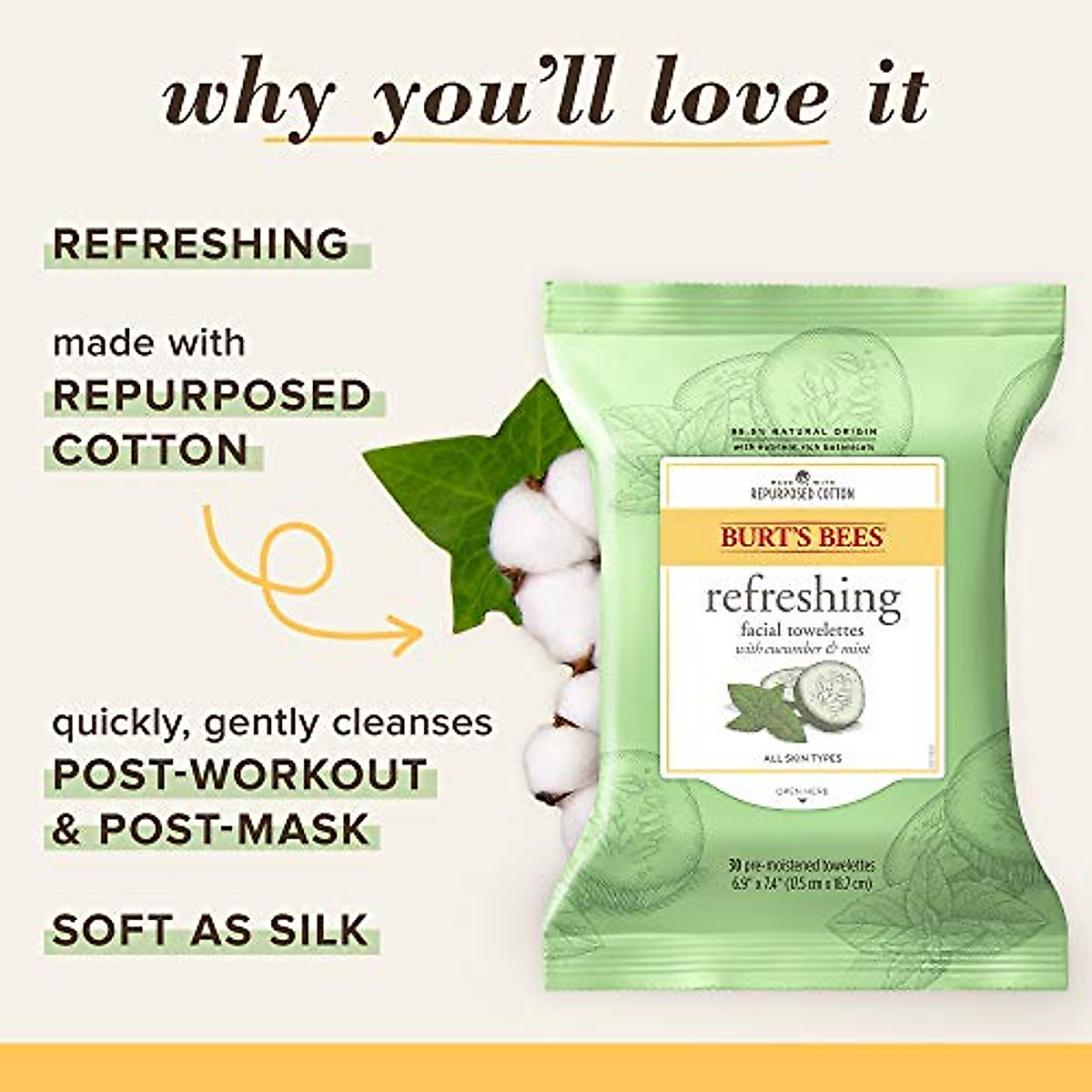 Burt's Bees Sensitive Facial Cleansing Towelettes with Cucumber and Mint - 30 Count