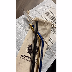 Reusable Stainless Steel Drinking Straws, Set of 4, 2 bent, 2 straight, all different colored, in Cloth Bag, and Free Cleaning brush, Help save the environment