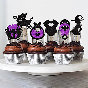 24 Pack Halloween Baby Shower Cupcake Toppers A Baby Is Brewing Cupcake Picks Witch Pregnant Women Halloween Gneder Reveal Cupcake Decorations Party Supplies Black Pink