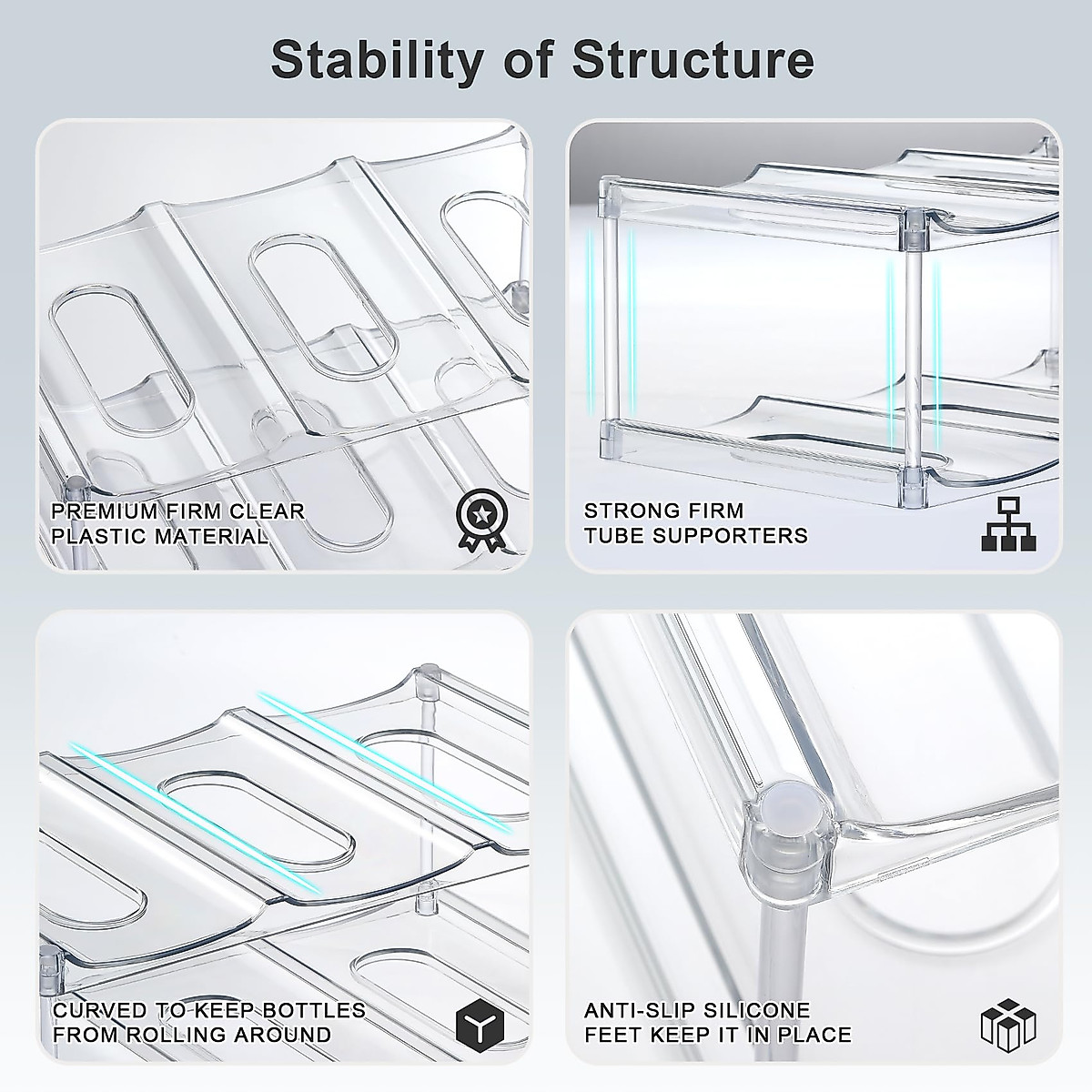 2 Tier Stackable Water Bottle Organizer for Cabinet - Premium Clear Holder for Tumbler, Travel Bottle, Wine Rack Display - Home Kitchen Pantry Refrigerator Organization and Storage - Hold 6 Bottles