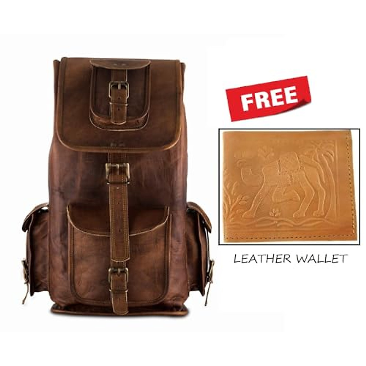 PARRYS LEATHER WORLD Handmade Western 100% Genuine Leather Backpack | Laptop Bag, Vintage Full Grain Casual Hiking Campaign Daypack For Men & Women Travel Bag (17")