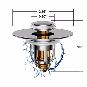 Mer-Maid Drain Magic AS-SEEN-ON-TV Replace Broken or Missing Bathroom Drain Stoppers in Seconds, No Tools, Push To Fill, Hair Catcher Prevents Clogs, Watertight Silicone Seal,Chrome Plated Solid Brass