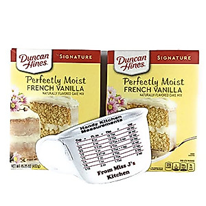 Duncan Hines French Vanilla Cake Mix - 2 Pack (15.25oz.each Box) With Miss J’s Handy Kitchen Measurements Conversion Chart for Refrigerator! Bundle of 3!