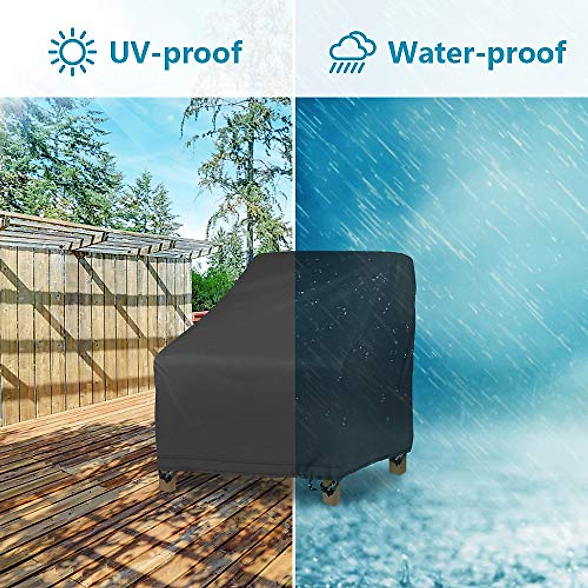 iCOVER Patio Chair Cover, 210D Lightweight Waterproof Cover for Deep Seat Armchair Lounge, Buckles Drawstring Design