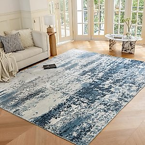 OMERAI Rug 5x7 Area Rug for Bedroom Washable Rug for Living Room Kitchen Dining Room Rugs Non-slip Home Decor Carpet Faux Wool Rug Large Morden Art Ultra Soft Blue Area Rug-Modern