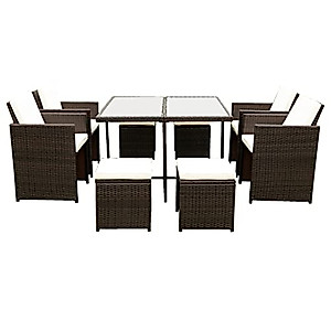 LJMXG 9 Piece Patio Dining Sets Outdoor Space Saving Rattan Chairs with Glass Table Patio Furniture Sets Padded.