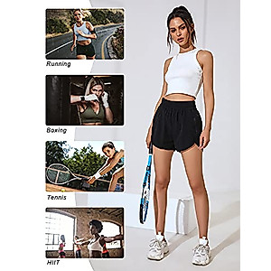 Blooming Jelly Womens High Waisted Running Shorts Athletic Workout Shorts Quick Dry Pants with Zipper Pocket (M,Black)