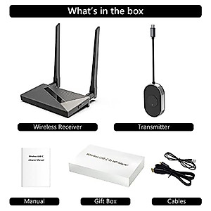 RXZ Wireless USB C Transmitter and HDMI Receiver Kit, Adapter Support 4K@30Hz, Support 2.4/5GHz Player Streaming Video/Audio from USB Type-C Laptop/PC/Phone to HDTV/Projector/Monitor