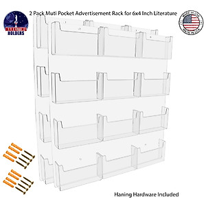 2 Pack Post Card Holder Acrylic 12 Pocket Holds 6" Printed Media Hanging Hardware Included Use at Shops Motels Airports and Transportation Centers Historical Sites Stores Clear by Marketing Holders