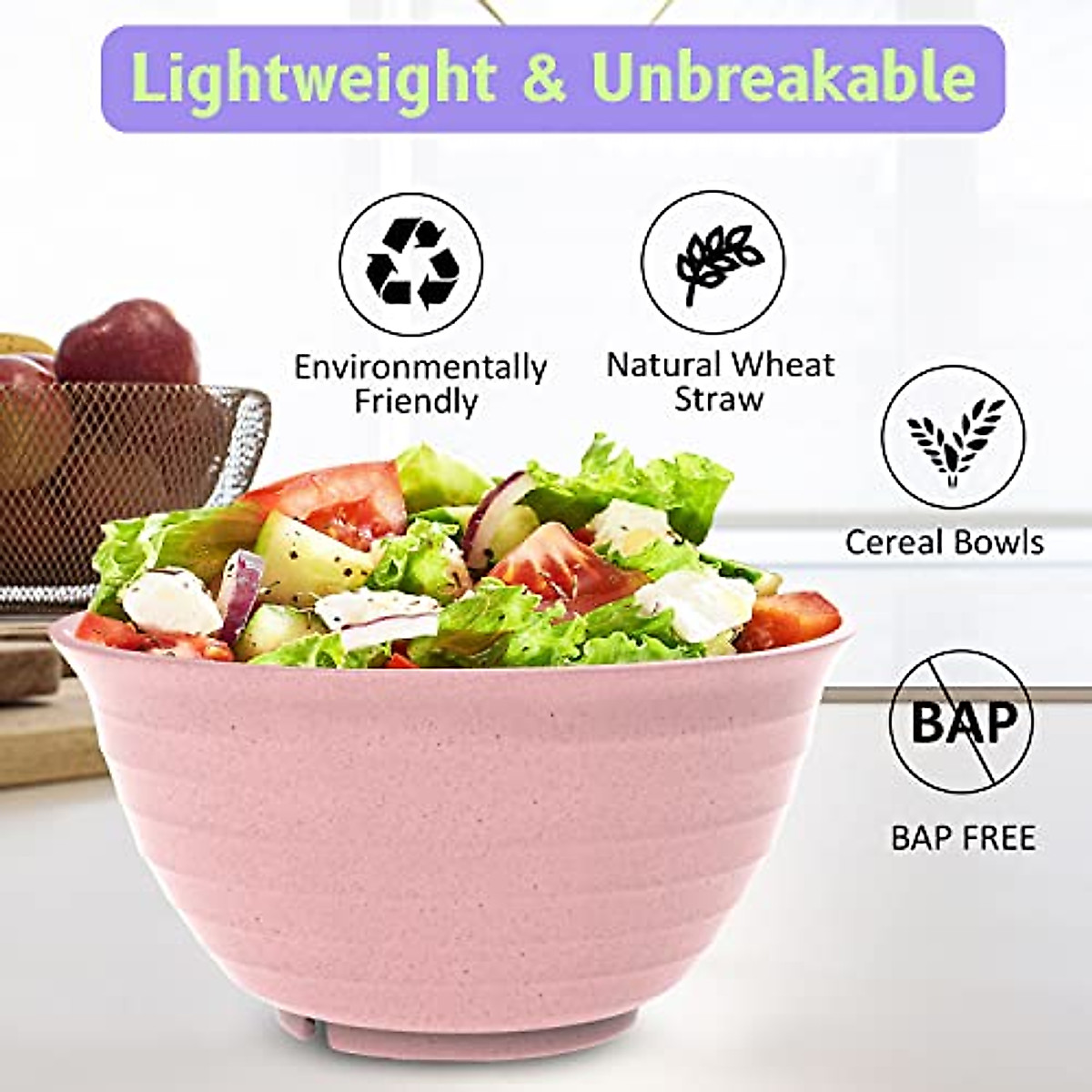 Unbreakable Cereal Bowls 30 OZ, KepRodp Wheat Straw Bowls Reusable, Eco Friendly, Dishwasher & Microwave Safe, BPA Free, Lightweight Bowl for Cereal, Camping, RV, Salad, 4 Pack
