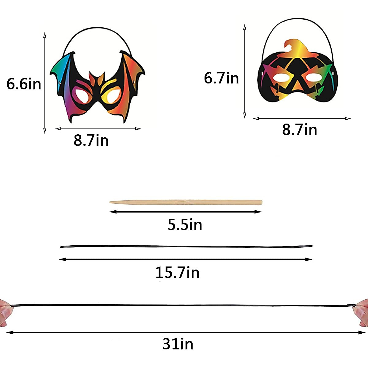 Fantasyon 36Pcs Halloween Scratch Paper Masks, Rainbow Scratch Paper Halloween Mask Craft Kit Skeleton Cat Witch Pumpkin Bat Mask Decorations for Animal Birthday Party Halloween Dress-Up DIY Gift