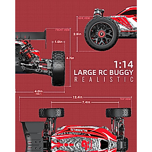 CROBOLL 1:14 Brushless Fast RC Cars for Adults with Independent ESC,Top Speed 90+KPH 4X4 Hobby Off-Road RC Truck,Oil Filled Shocks Remote Control Monster Truck for Boys(Red)