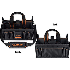 19-POCKETS Tool tote, Tool bag organizer, Electrician tool bag, HVAC tool bag, Tool caddy, Tool bags for electricians, Tool tote bag w/socket organizer tool boxes, Electrical and maintenance tool bag