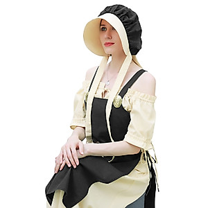 FURPHI Women's Colonial Pioneer Bonnet Hat Linen Victorian Pilgrim Headwear (Black)