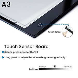 Santek A3 Eye-Friendly Dimmable LED Light Box for Tracing, Ultra-Thin Drawing Kit with Ruler, Magnets & Cable – Diamond Painting Art, Tattoo Stencils, Sketching, Animation & Artist Supplies