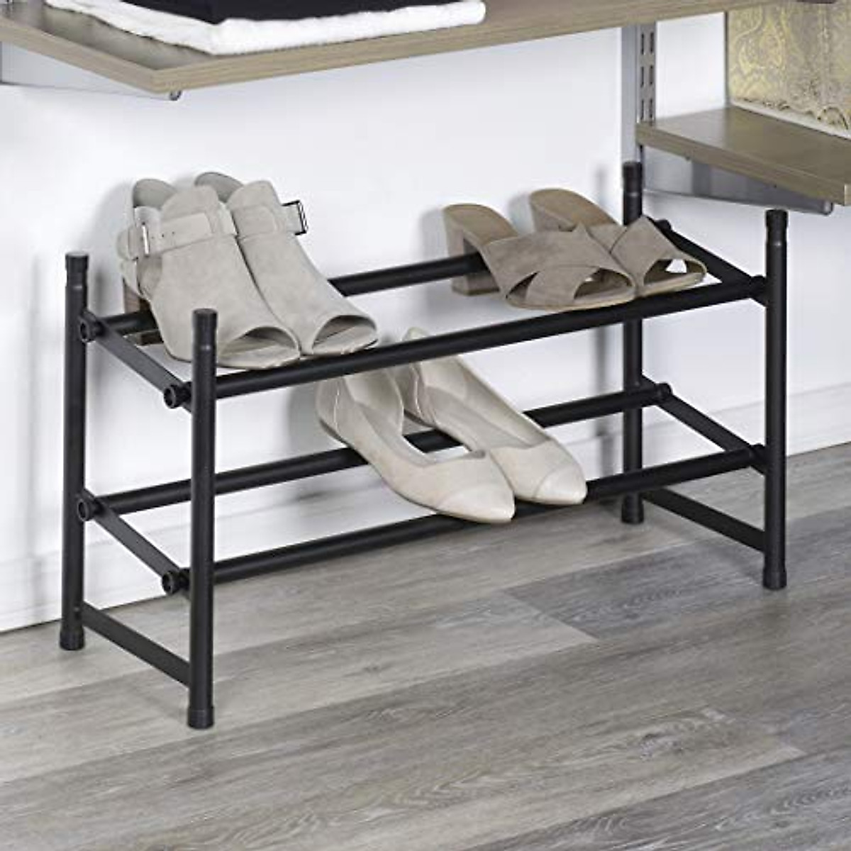 Richards Telescoping Stackable/Expandable Free Standing Shoe Rack, 2-Tier Holds Up To 10-Pair, Matte Black