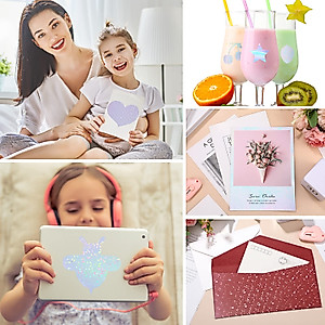 108 Sheets Holographic Sticker Paper Clear A4 Vinyl Sticker Paper Holographic Laminate Sheets Adhesive Holographic Overlay Waterproof Transparent Film with Gem, Colorful, Dot, Star, 11.7 x 8.3 Inch