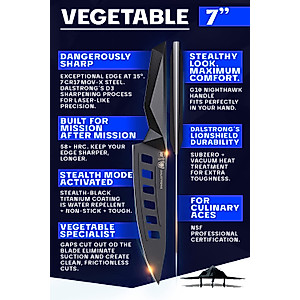 Dalstrong Vegetable Chef Knife - 7 inch - Shadow Black Series - Black Titanium Nitride Coated - Razor Sharp - High Carbon 7CR17MOV-X Steel - Sheath - NSF Certified