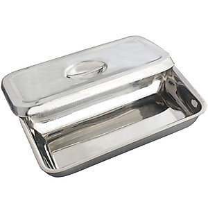 AAProTools Stainless Steel Instrument Tray Lab Instrument Dental Tool Organizer Holder with Lid and Handle Grip Size 8"x4"x2" DN-2227