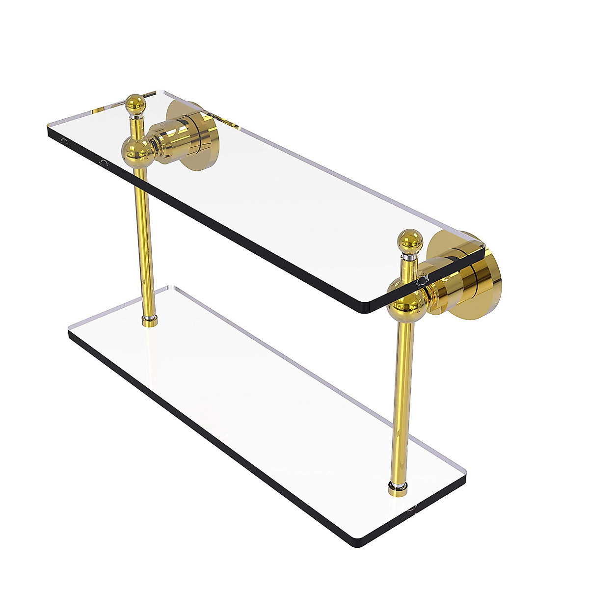 Allied Brass AP-2/16 Astor Place Collection 16 Inch Two Tiered Glass Shelf, Polished Brass