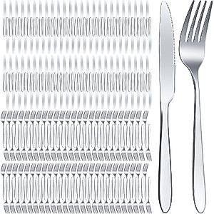 Nuenen 200 Pcs Forks and Knives Stainless Steel Forks Silverware Set Include 100 Dinner Forks and 100 Knives Flatware Set Tableware Cutlery Set for Home Restaurant, Mirror Polished, Dishwasher Safe