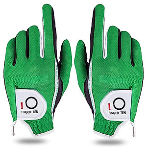 Amy Sport Mens Golf Gloves Pair Both Hands Left and Right Rain Grip Weathersof No Sweat All Weather Grips Soft Comfortable Breathable (Green, Large)