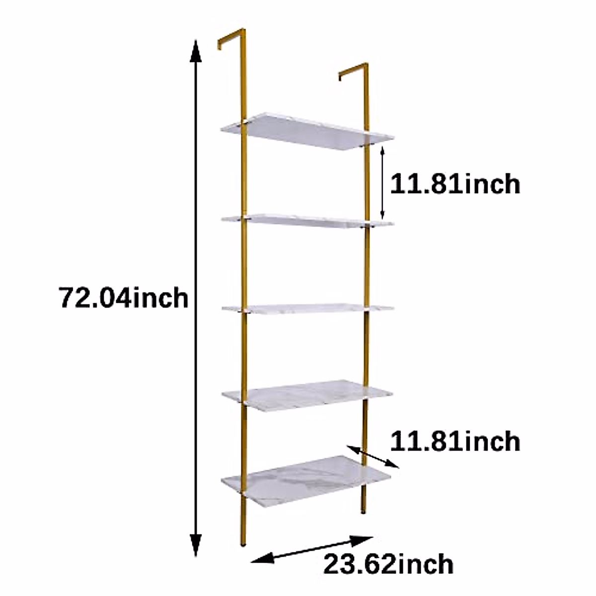 Cavoba Modern Ladder Shelf, 5-Tier Open Wall-Mounted Bookshelf, Plant Flower Stand Utility Organizer Bookcase (Gold/White)
