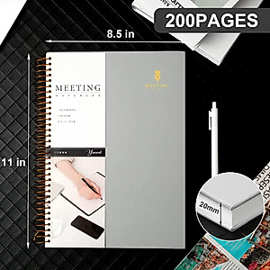 Meeting Notebook for Work with Action Items Hardcover Spiral Meeting Planner for Office Business Meeting Work Notes Notebooks for Note Taking Professional Meeting Notebooks for Men Women,Grey