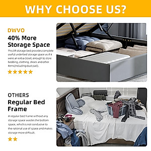 DWVO Full Size Lift Up Storage Bed Frame with Adjustable Upholstered Platform Headboard, Sturdy Wood Slats & Metal Base Support, Noise-Free No Box Spring Needed, Fast Assembly, Velvet, Grey