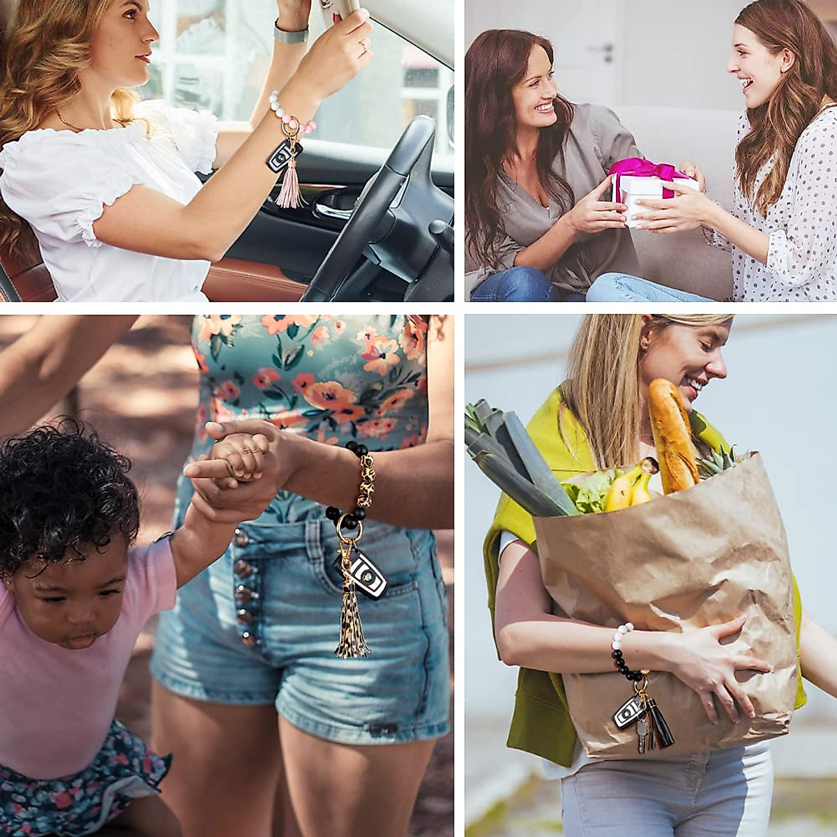 UpUDo Keychain Bracelet Wristlet, Silicone Beaded Key Ring Bracelet, Elastic Keyring Bangle for Womens