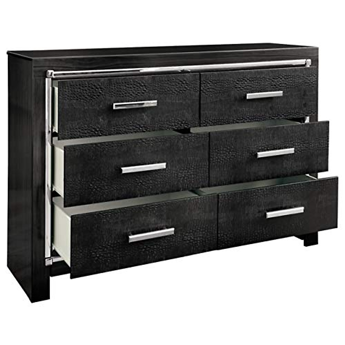 Signature Design by Ashley Kaydell Glam 6 Drawer Dresser with Faux Alligator Panels & Chrome-Tone Accents, Black