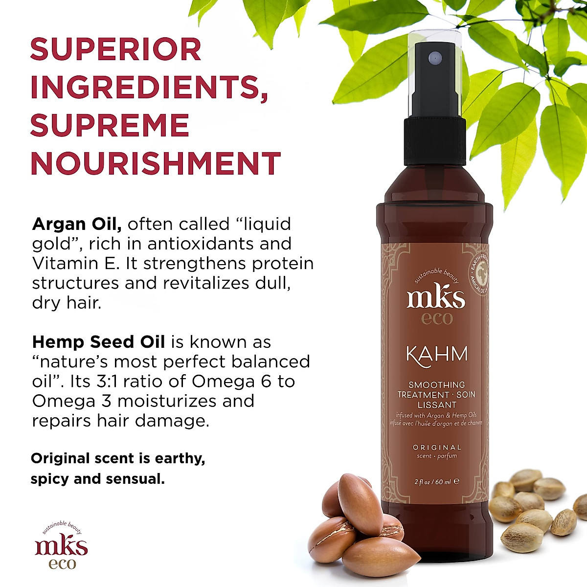 MKS eco Kahm Smoothing Treatment, Original Scent - 2 fl oz - Hair Smoothing Treatment - Vegetable Keratin Protein, Moroccan Argan Oil, Hemp Seed Oil - Vegan & Cruelty Free
