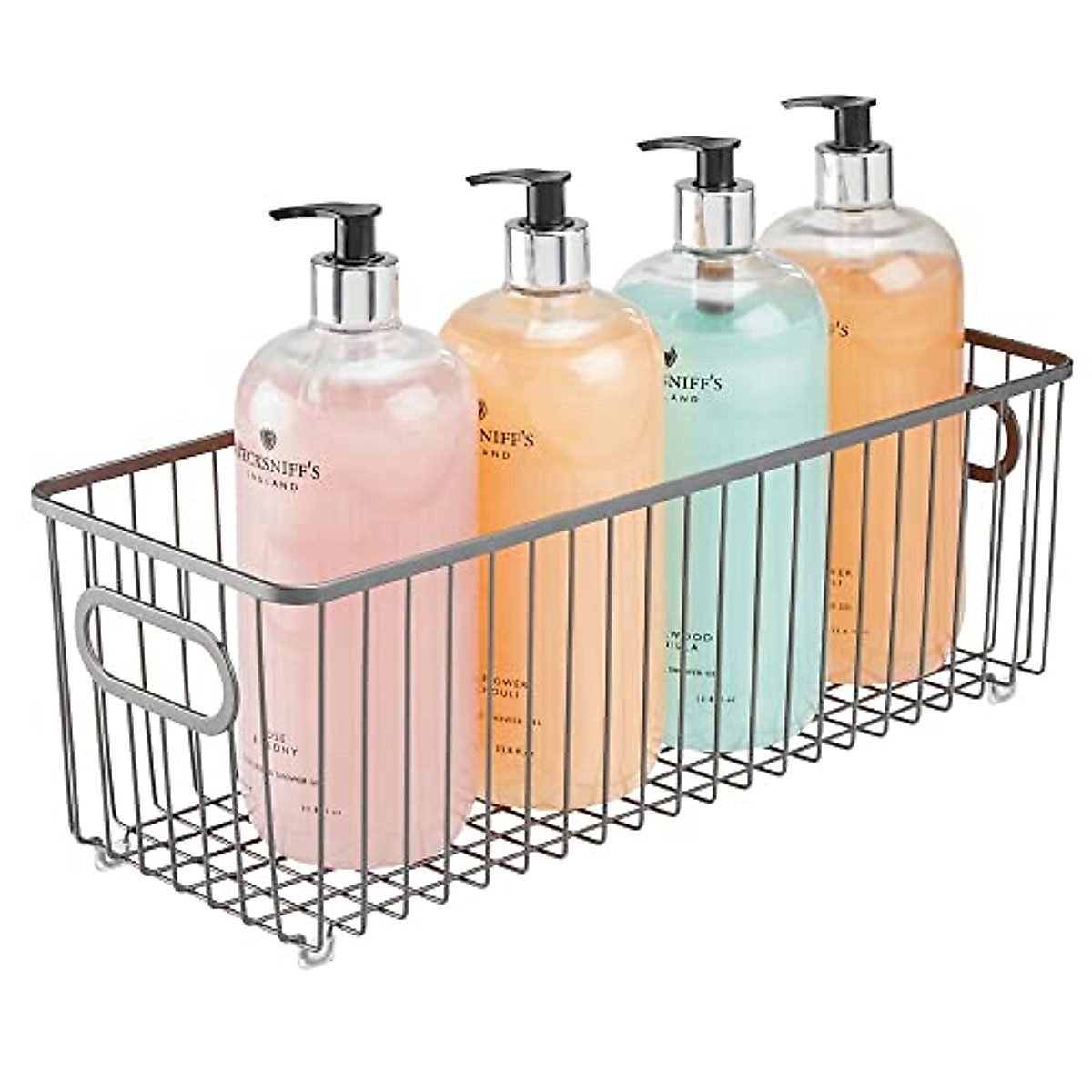 mDesign Deep Metal Bathroom Storage Organizer Basket Bin - Farmhouse Wire Grid Design - for Cabinets, Shelves, Closets, Vanity Countertops, Bedrooms, Under Sinks - 4 Pack - Graphite Gray