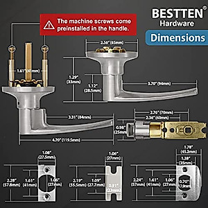 BESTTEN Passage Door Lever Lock Set with Removable Latch Plate, Roma Series, No Locking Door Handle for Hallway or Closet, Satin Nickel
