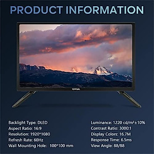 YOTFUEL 24-Inch Full HD 1080p Small TV with Built-in HDMI, USB, VGA,Optical and RF 24” LED TV