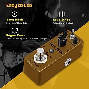 Rowin Tape Echo Delay Digital Guitar Effect Pedal with Storage of Timbre Sound Pedal True Bypass Mini Size Full Metal Shell LEF-3809
