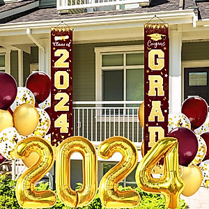 Graduation Decorations Maroon Gold 2024/Burgundy Gold Graduation Party Decorations FSU ASU Class of 2024 Congrats Grad Porch Sign Maroon Gold Balloons 2024 Graduation Party Decorations