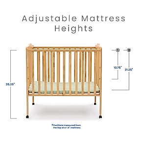 Delta Children Folding Portable Mini Baby Crib with 1.5-inch Mattress - Greenguard Gold Certified, Natural