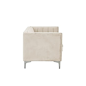 Morden Fort Velvet Loveseat Contemporary Loveast Sofa with Metal Legs Home Theater Upholstered Modern Chesterfield Loveast Sofa Furniture for Living Room Office Bedroom Apartment, Beige