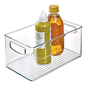 iDesign Recycled Plastic Beverage Fridge Organizer Bin with Lid – 13.84” x 5.7” x 5.8”, Clear Plastic & Plastic Fridge and Freezer Organizer Bin with Integrated Handles – 10” x 5” x 6”, Clear