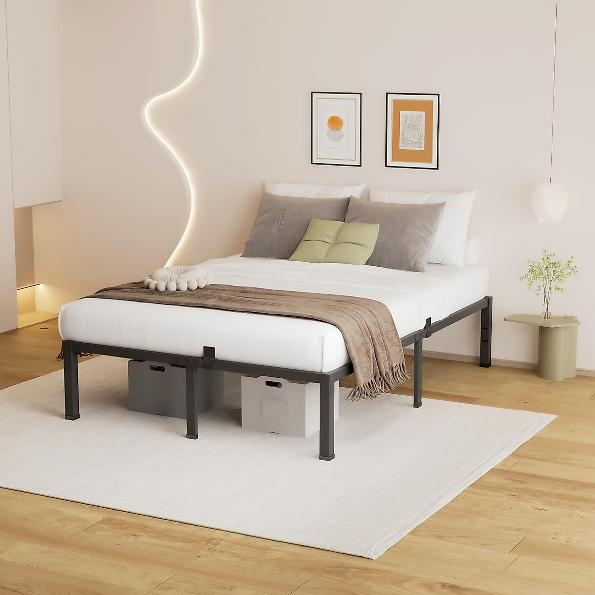 Superay 14 Inches Bed Frame Queen Size, Heavy Duty Metal Platform Bed Frame No Box Spring Needed, Easy Assembly, Noise Free Bedframes with Mattress Slide Stopper